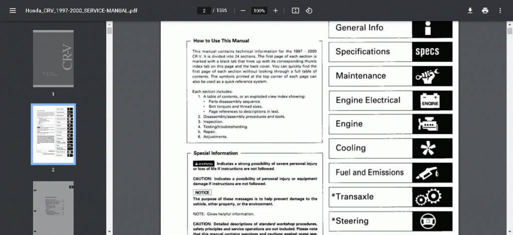 Honda CR-V Workshop Manual (1995–2001) | Official PDF Guide